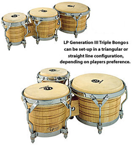 Latin Percussion Generation III Triple Wood Bongos LP202-AW - Drums Etc.